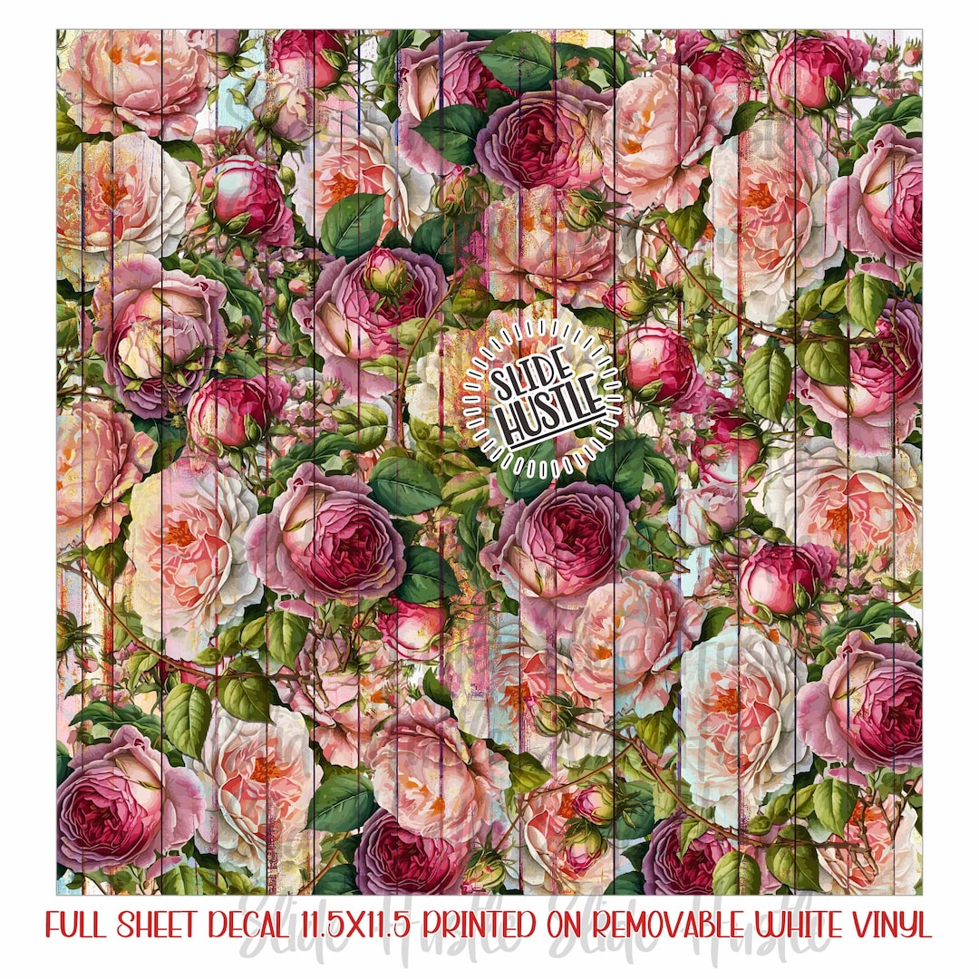 Printed Vinyl, Shabby Chic Roses Adhesive Vinyl,clear Cast Vinyl, or ...