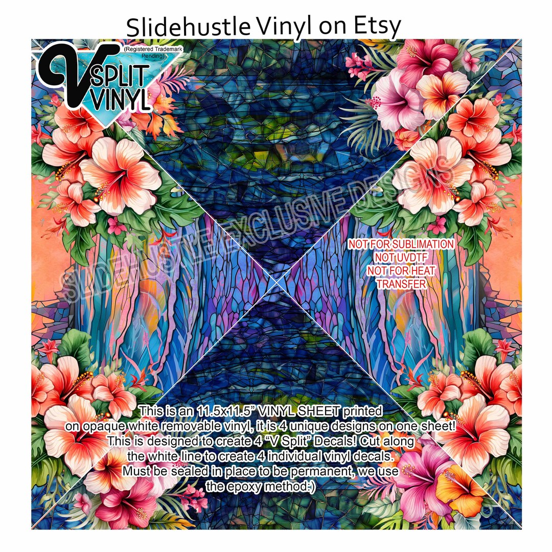 Slide Hustle V Split Vinyl, Hibiscus Flower With Blue Stained Glass ...