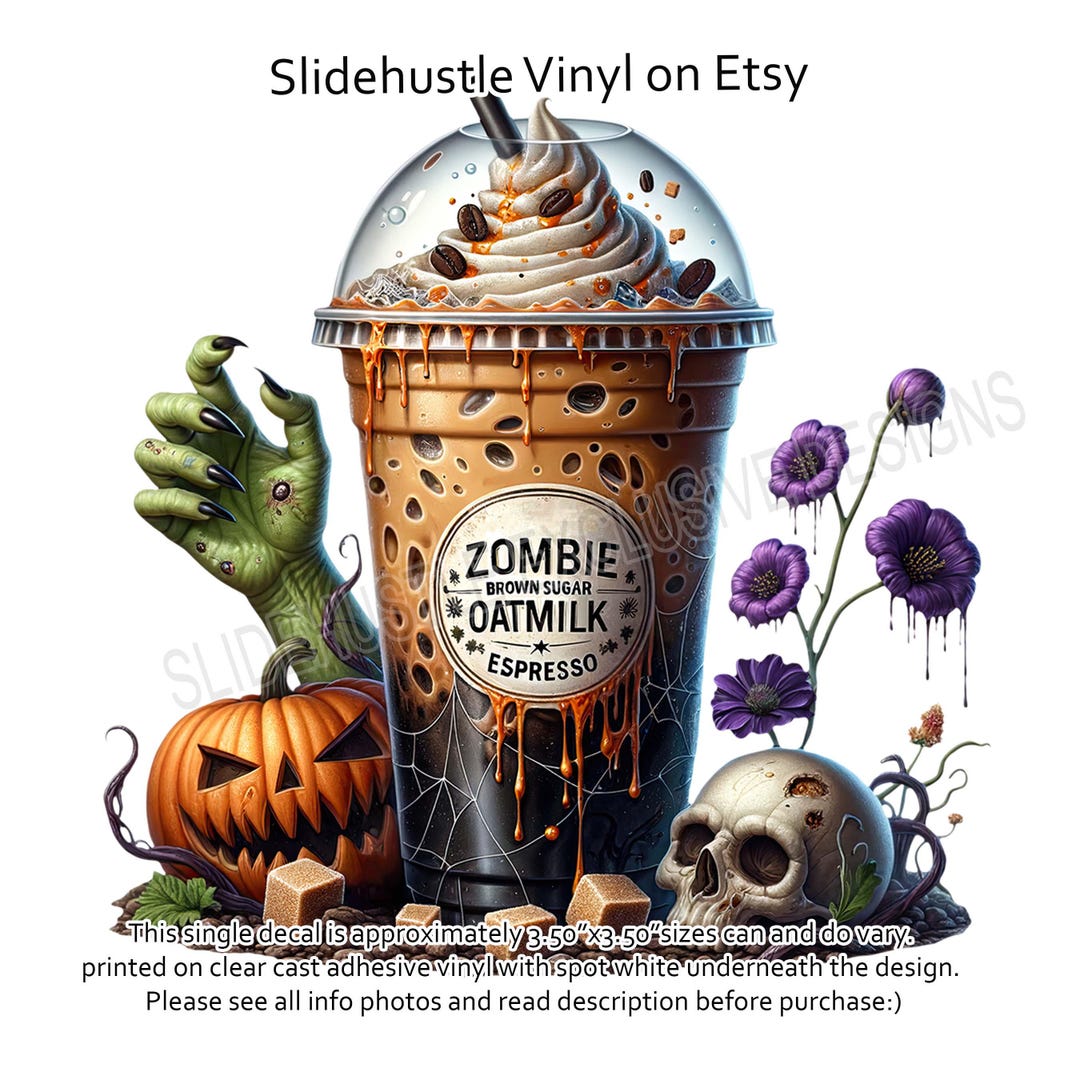 Zombie Coffee Drink Printed Vinyl Decal, Spot White, Ready to Use ...