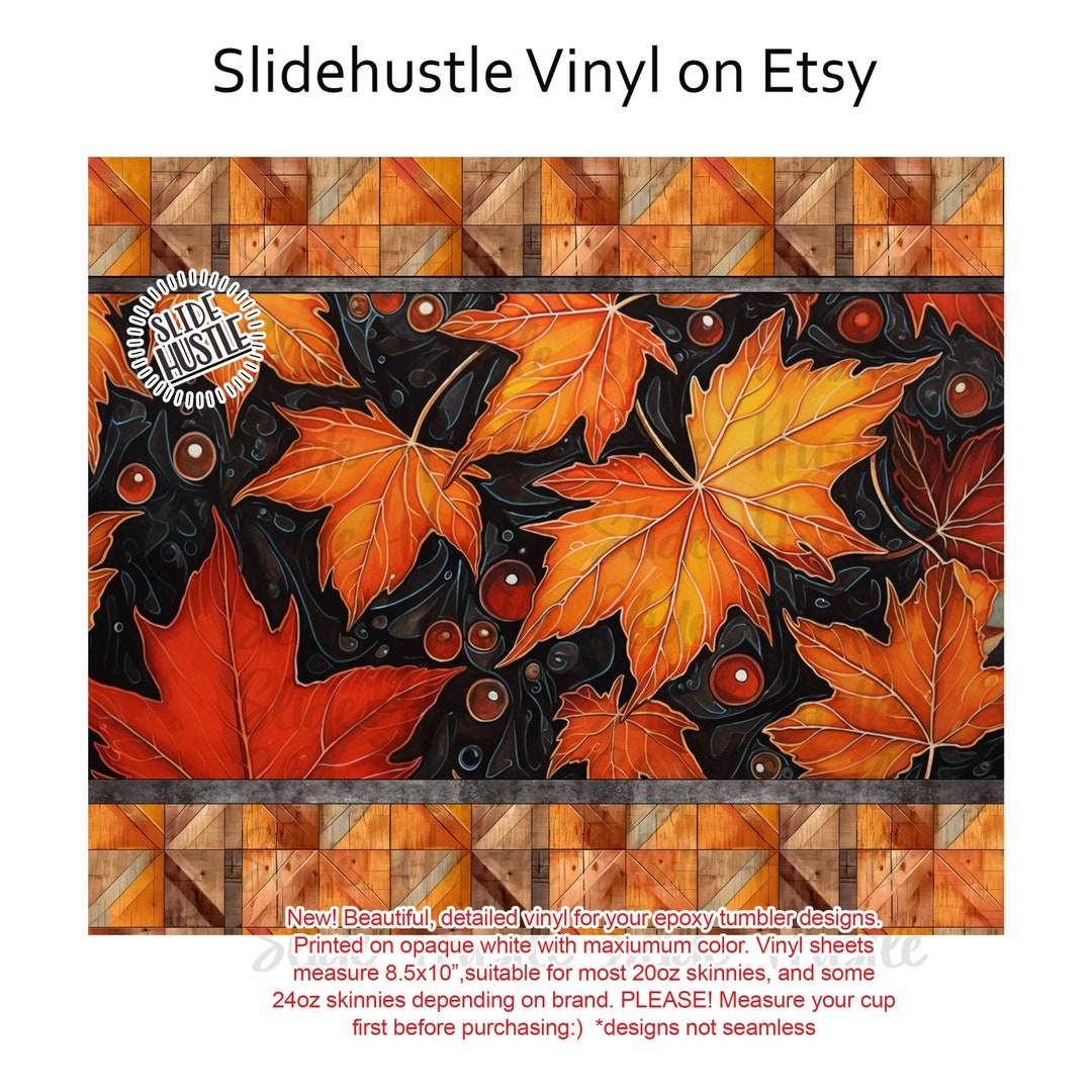 Printed Vinyl 3D Tumbler Wrap, Colorful Fall Leaves, Vinyl Tumbler Wrap ...