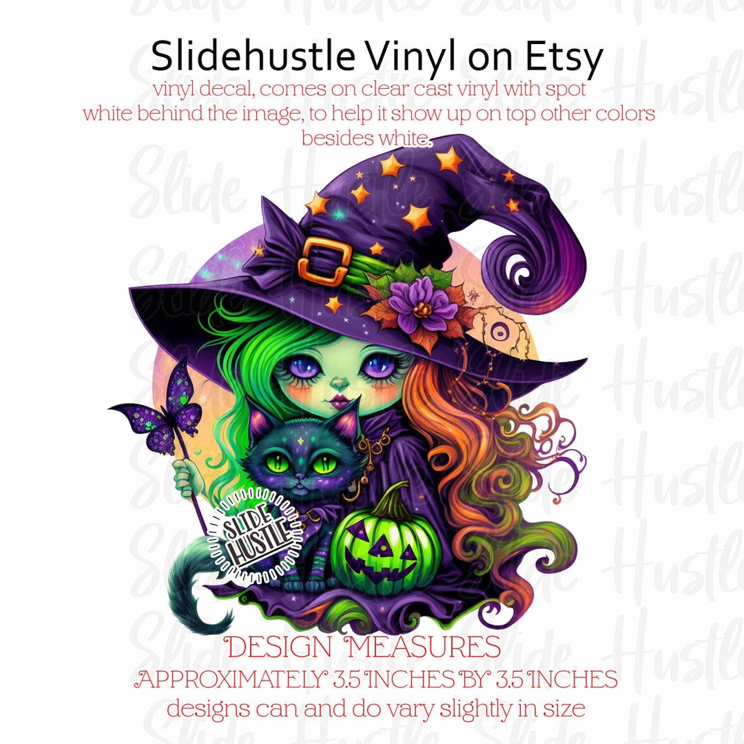 Cute Halloween Witch, Spot White Vinyl Decal, Tumbler Decal, Spot White ...