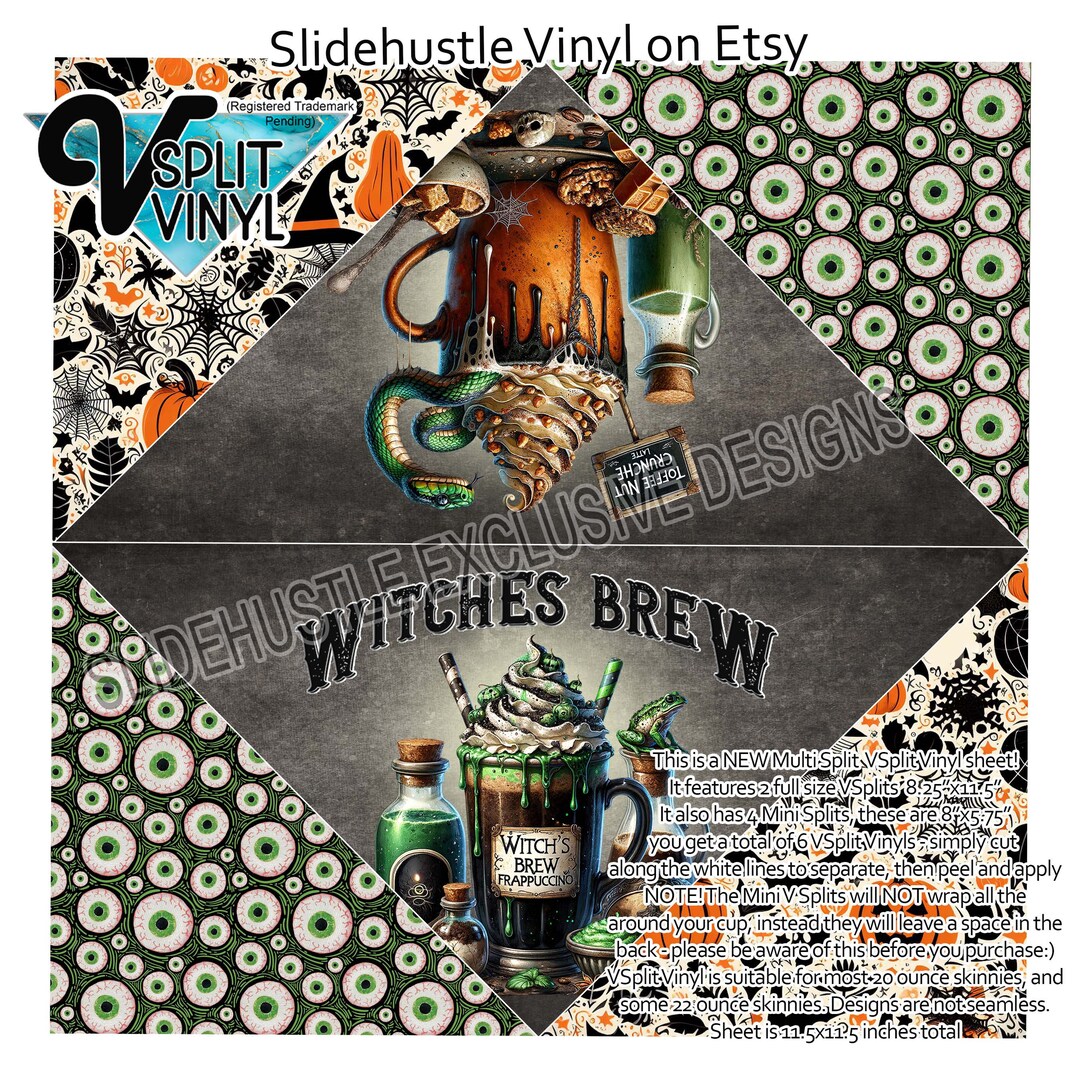 Slide Hustle V Split Vinyl, VSPLIT Printed Adhesive Vinyl for Tumblers ...