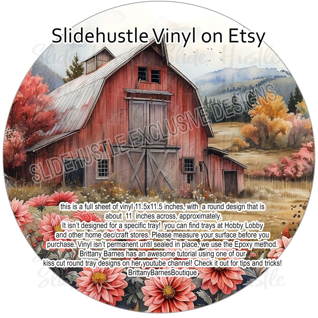 Printed Vinyl, Fall Barn Scene, Adhesive Vinyl, Printed on Opaque White ...