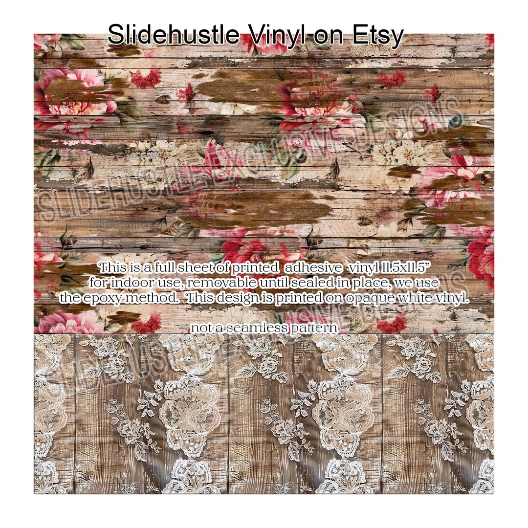Printed Vinyl Border Sheet, Rustic Barnboard and Boho Lace Border ...