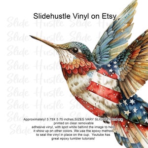 Hummingbird Printed Vinyl Decal, Patriotic, Hummingbird, Spot White Ink ...