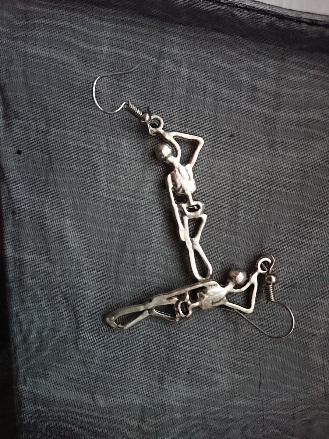 Hanging Skeleton Silver Plated Hanged Man Hanger Earrings Goth ...