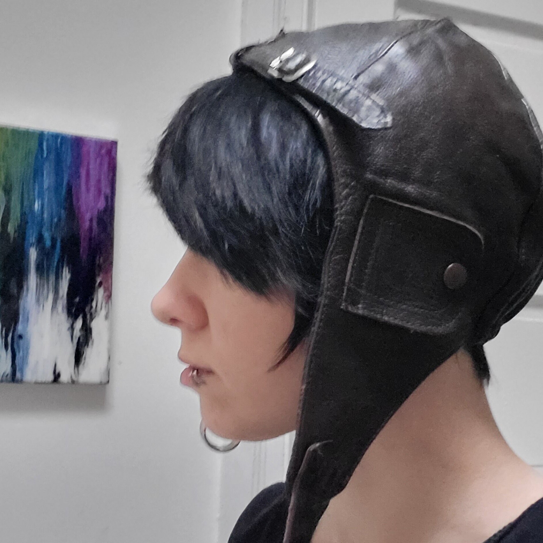 Real Leather Aviator Hat, Brown W/ Snap Ear Flaps, Vintage Steampunk ...