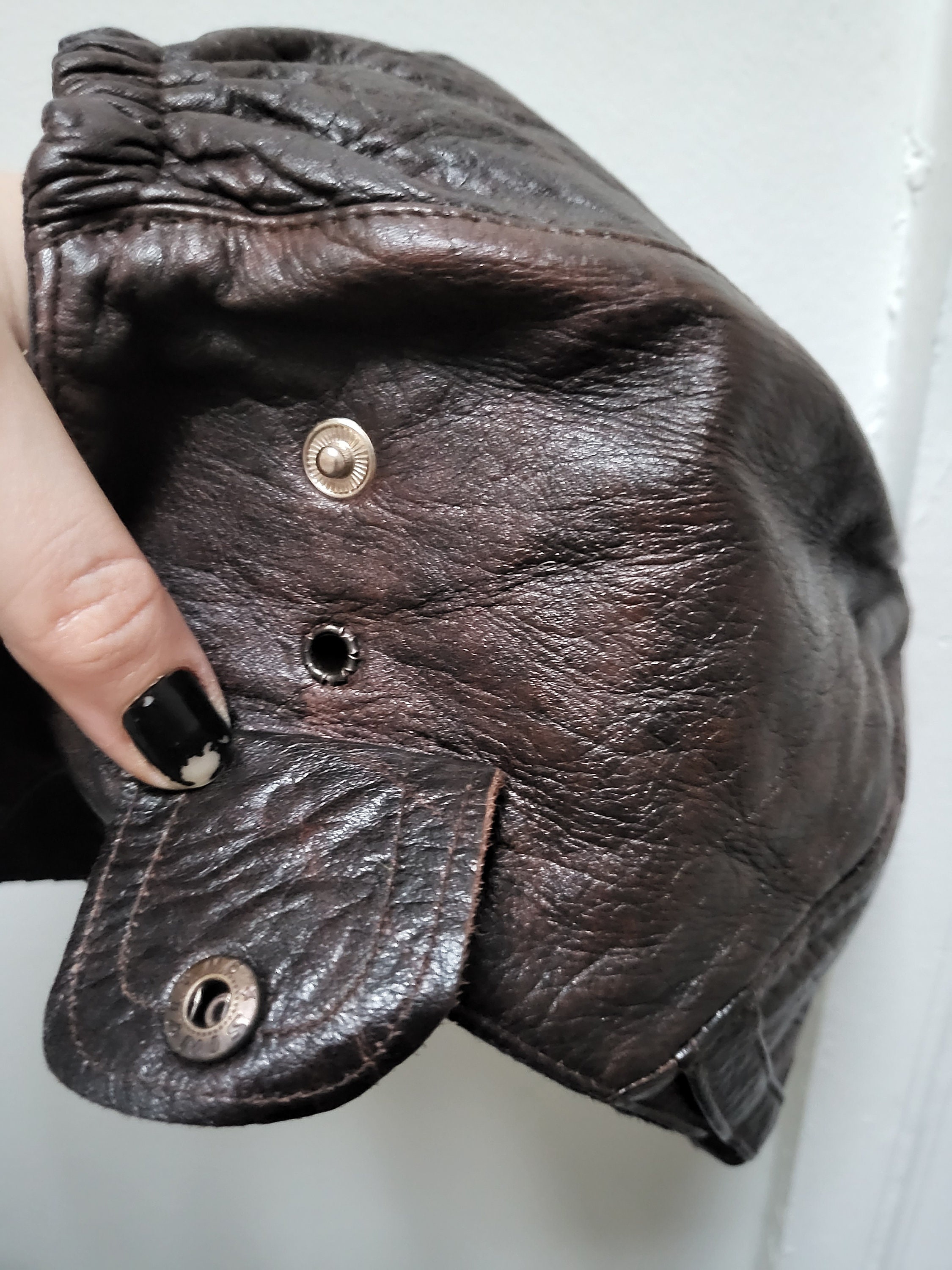 Real Leather Aviator Hat, Brown W/ Snap Ear Flaps, Vintage Steampunk ...