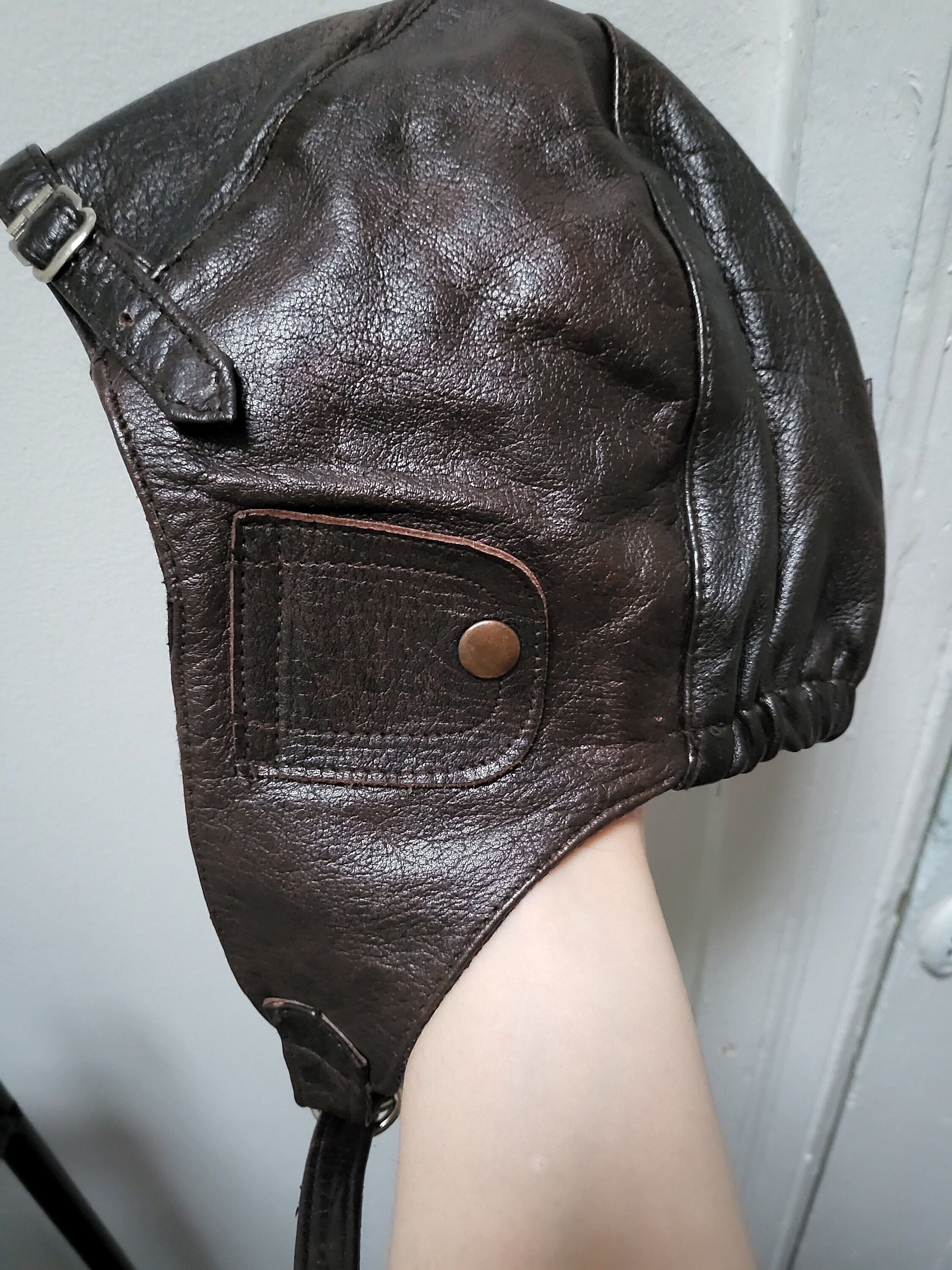 Real Leather Aviator Hat, Brown W/ Snap Ear Flaps, Vintage Steampunk ...