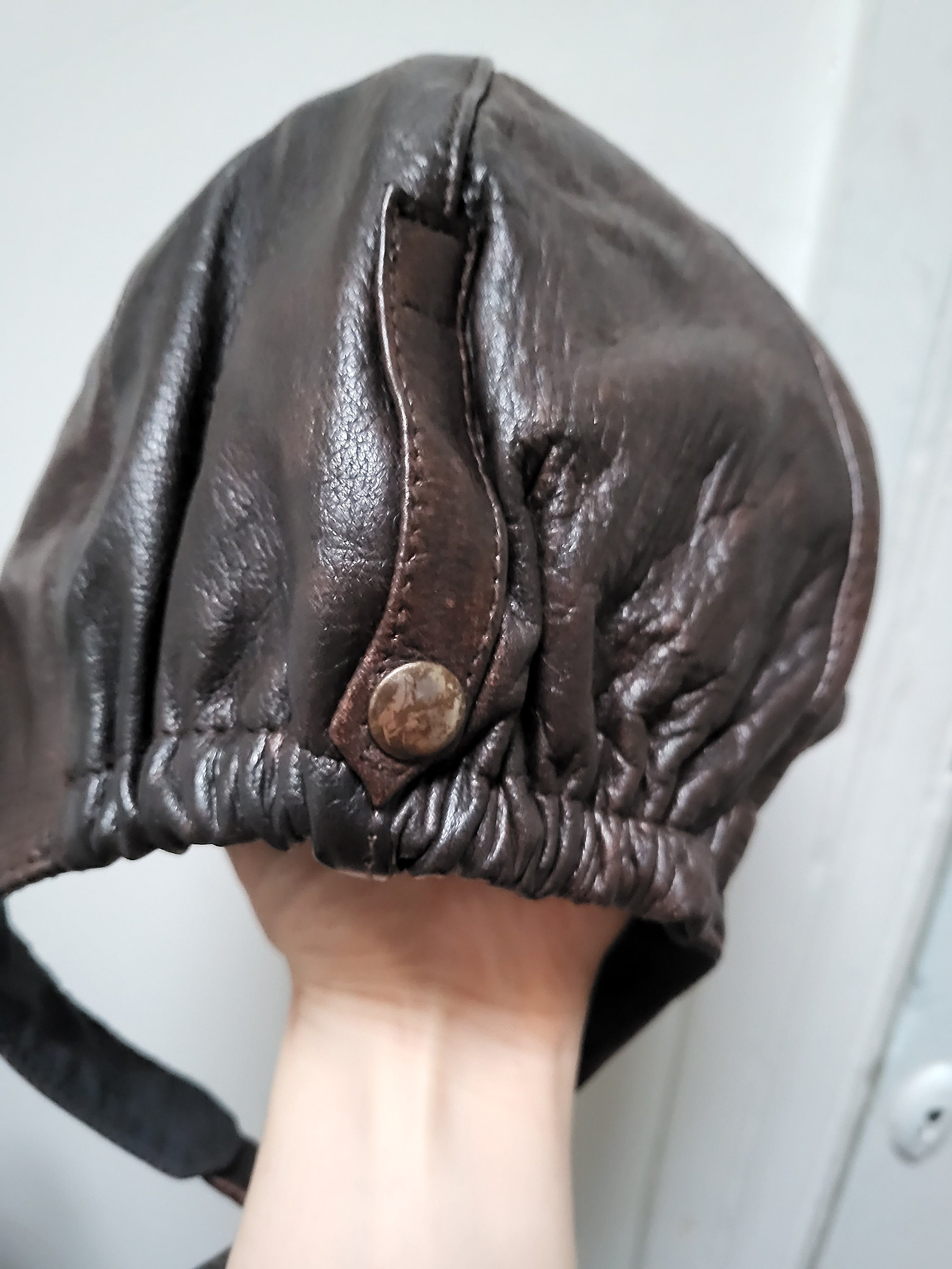 Real Leather Aviator Hat, Brown W/ Snap Ear Flaps, Vintage Steampunk ...