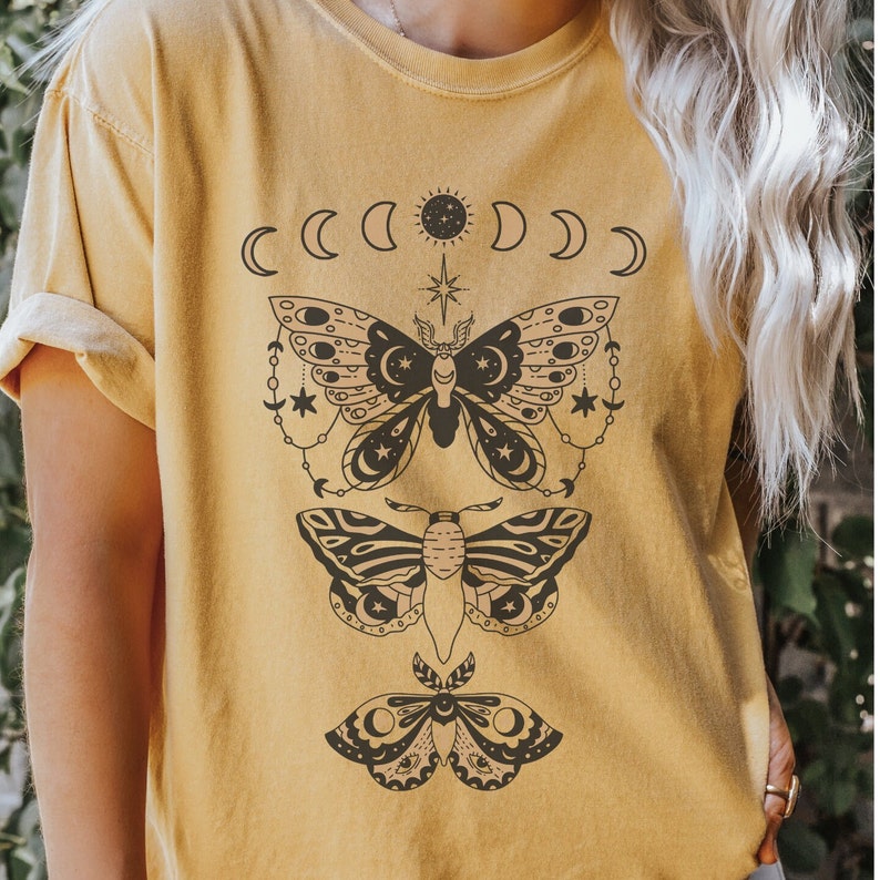 Celestial Moon Graphic Shirt Moth T-shirts Moon Phase - Etsy