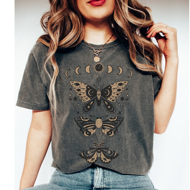 Celestial Moon Graphic Shirt Moth T-shirts Moon Phase - Etsy