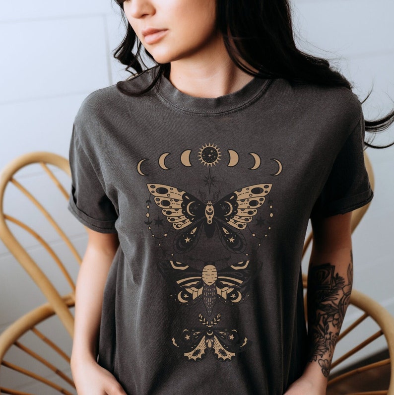 Celestial Moon Graphic Shirt Moth T-shirts Moon Phase - Etsy