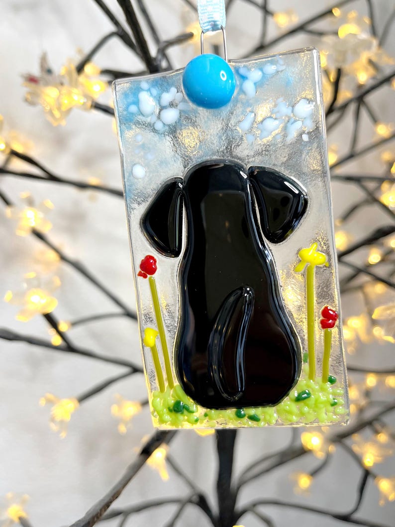 Fused Glass Black Labrador Retriever Dog Hanging Ornament Sun-catcher ...