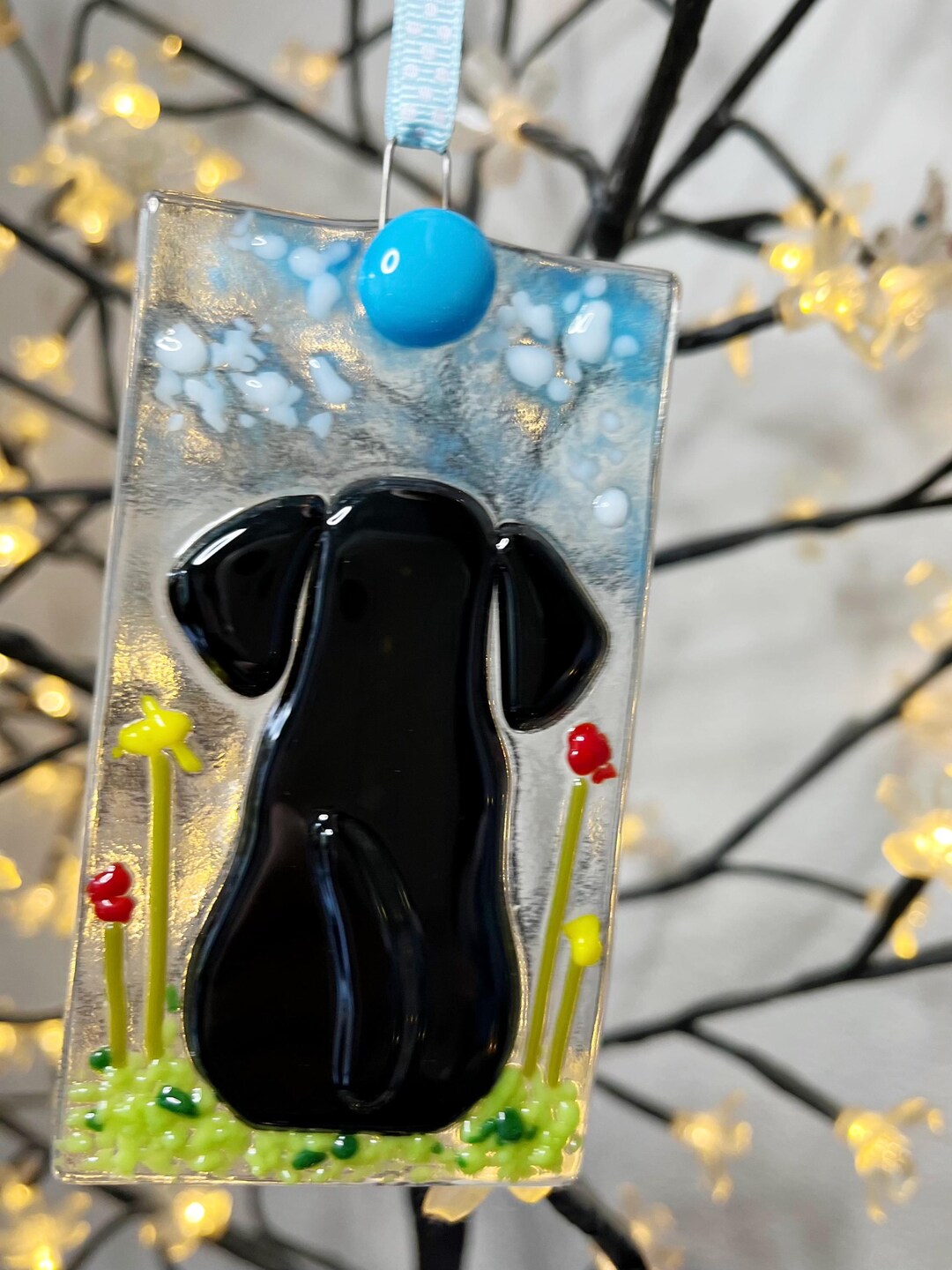 Fused Glass Black Labrador Retriever Dog Hanging Ornament Sun-catcher ...