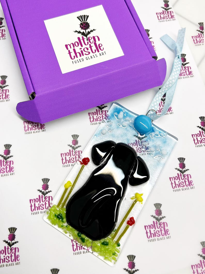 Fused Glass Black Labrador Retriever Dog Hanging Ornament Sun-catcher ...