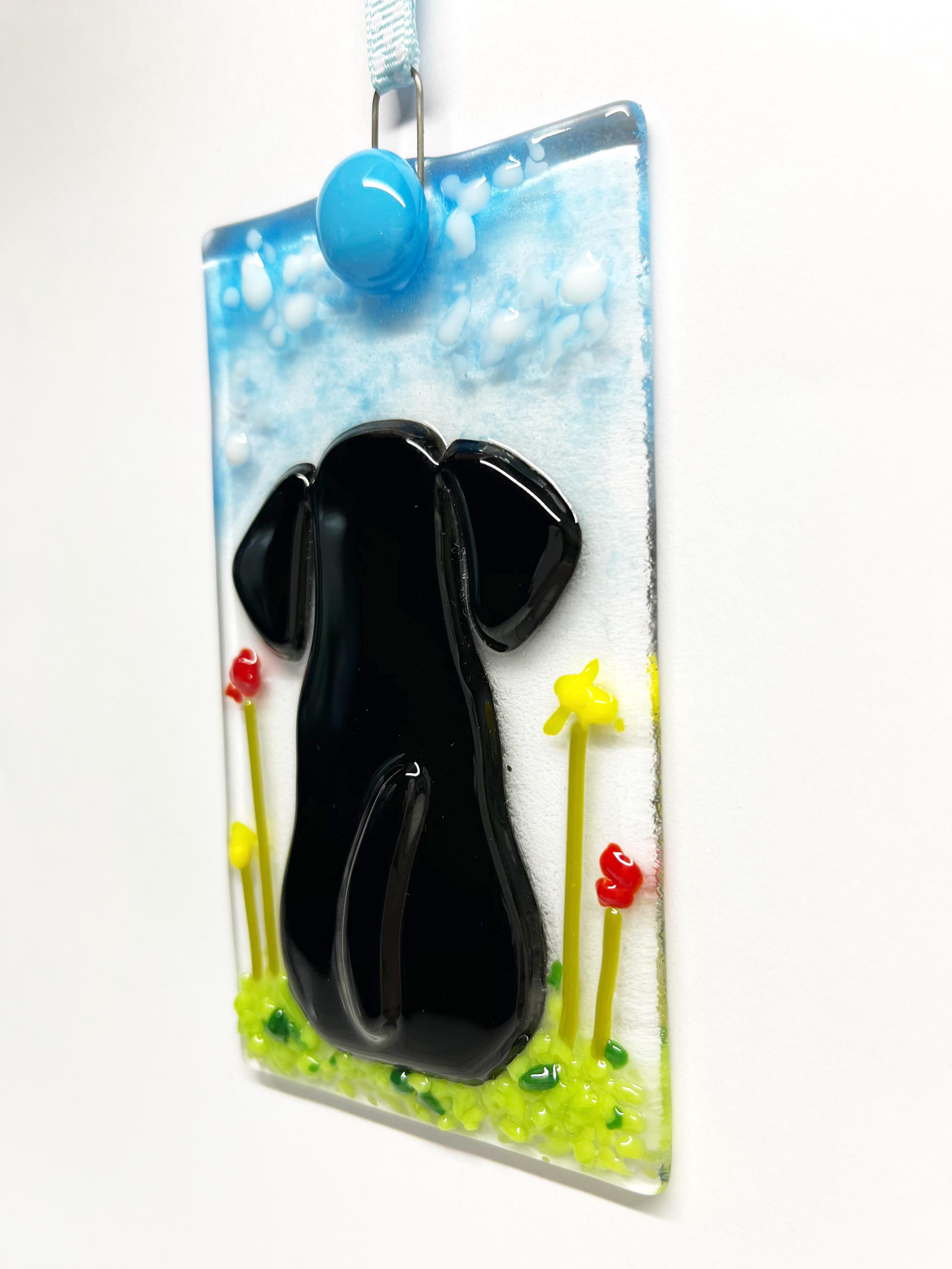 Fused Glass Black Labrador Retriever Dog Hanging Ornament Sun-catcher ...