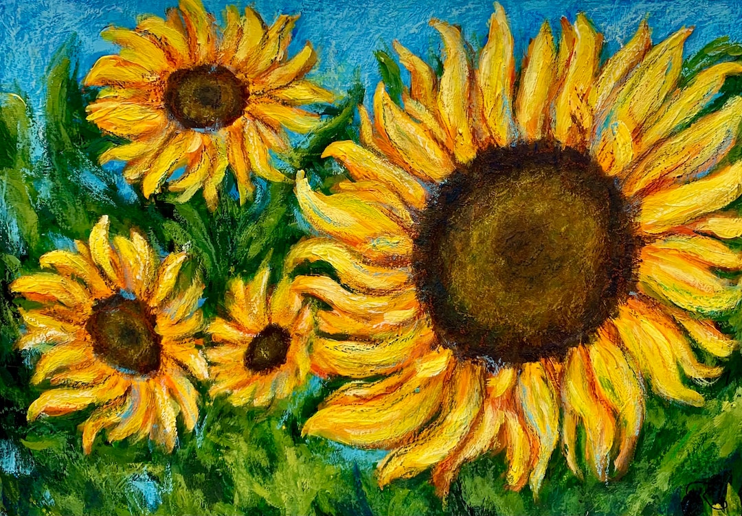 Gouache and Oil Pastels Painting | Sunflower | Painted Sunflowers ...