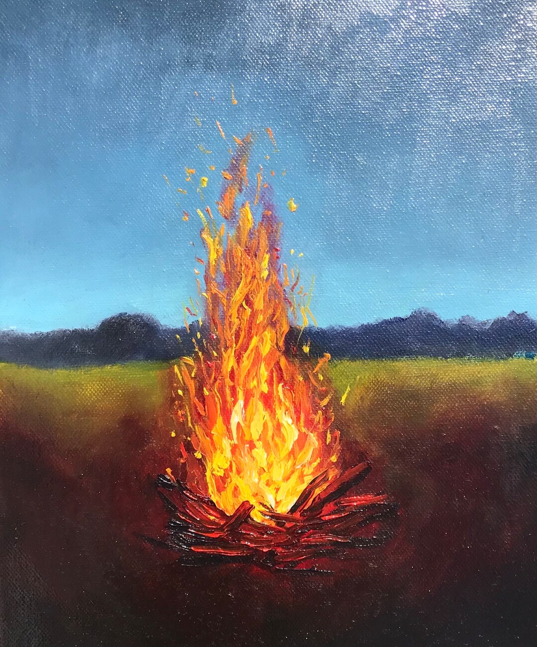 Oil Painting Original | Fire | Burning Match| Cozy Evening | Artwork ...