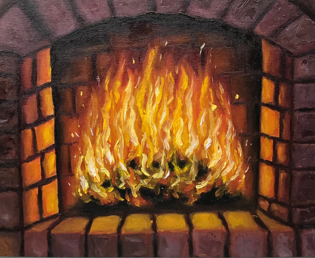 Oil Painting Original| Oil Painted Fire | Fire | Light | Cozy Evening ...