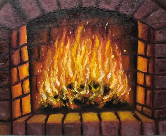 Oil Painting Original Oil Painted Fire Fire Light Cozy - Etsy