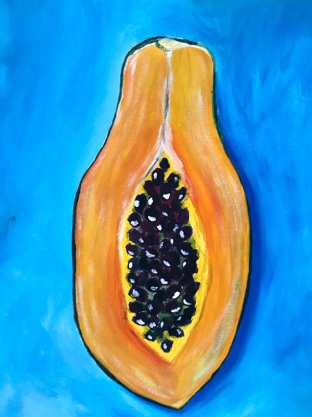 Original Papaya Gouache Painting | Handmade Fruit Still Life - Etsy