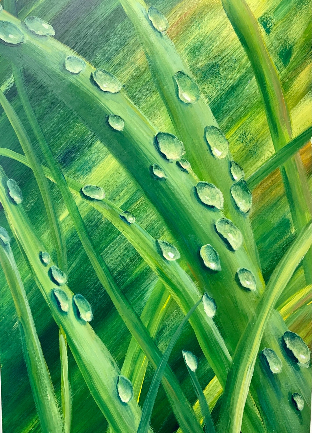 Gouache Painting Original | Flowers | Dew Drops | Dew | Grass | Green ...