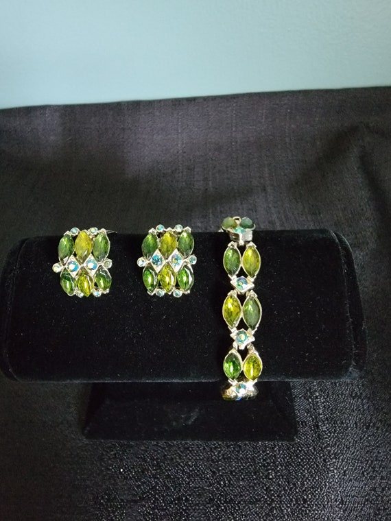 Signed Pakula Retro Chunky Bracelet Necklace Set - Gem