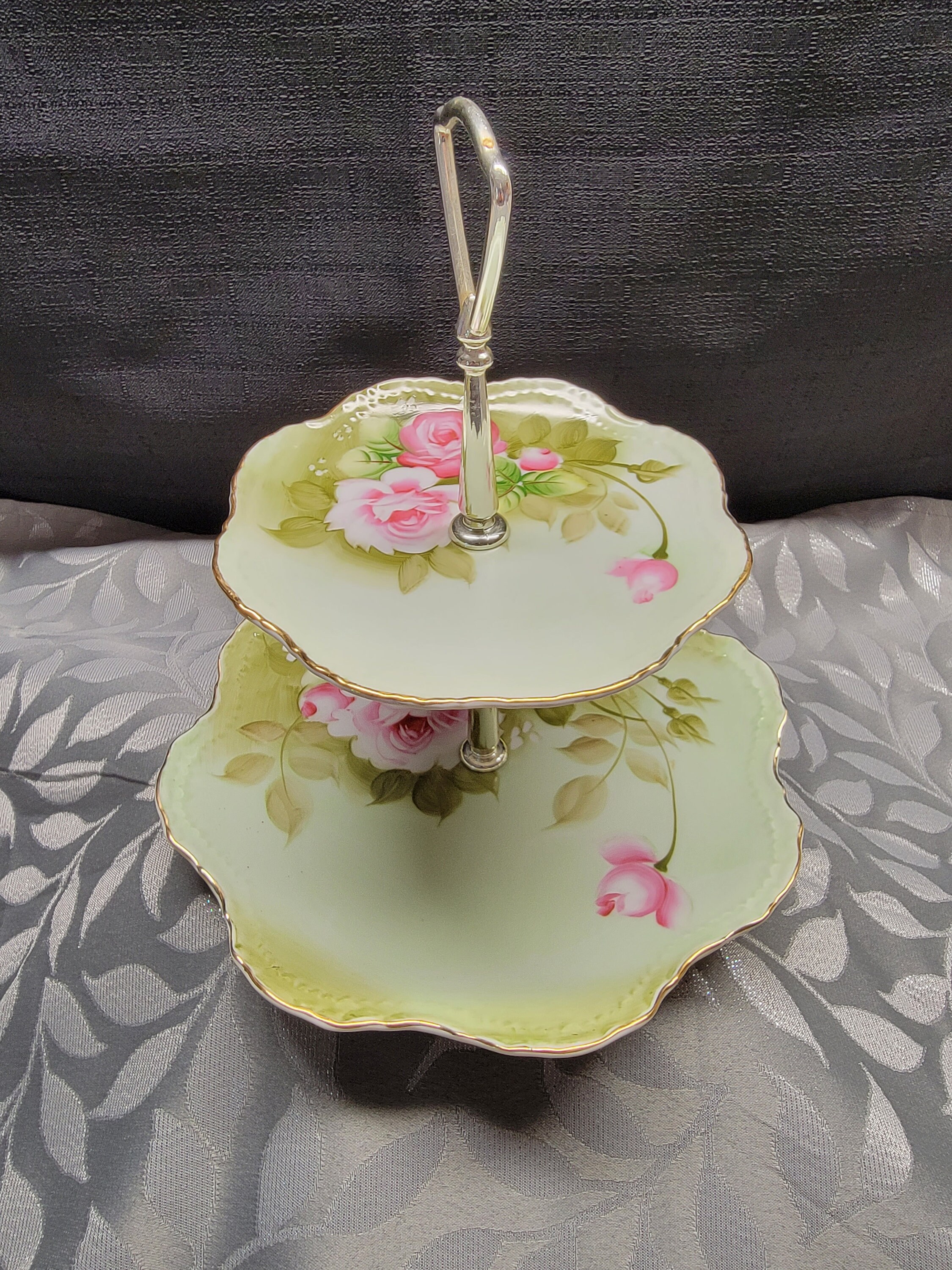 Vintage Lefton Green Heritage Rose 2 Tier Serving Tray Petit - Etsy