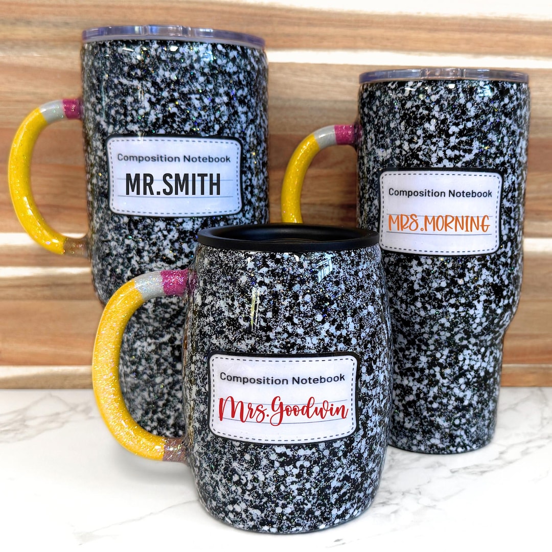 Personalized Composition Notebook Themed Tumbler, With Pencil Handle ...