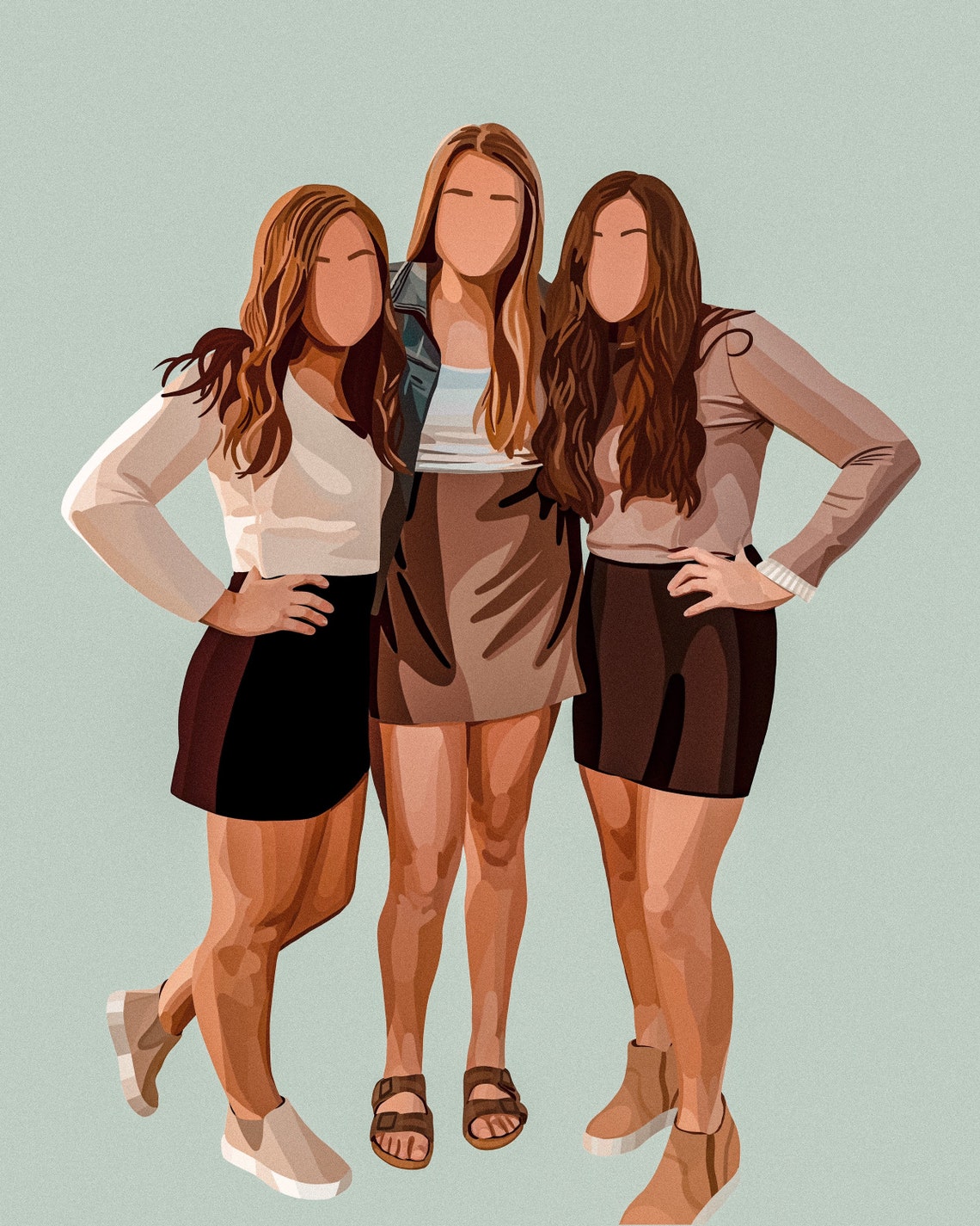 Custom Digital Best Friends Faceless Portrait family | Etsy