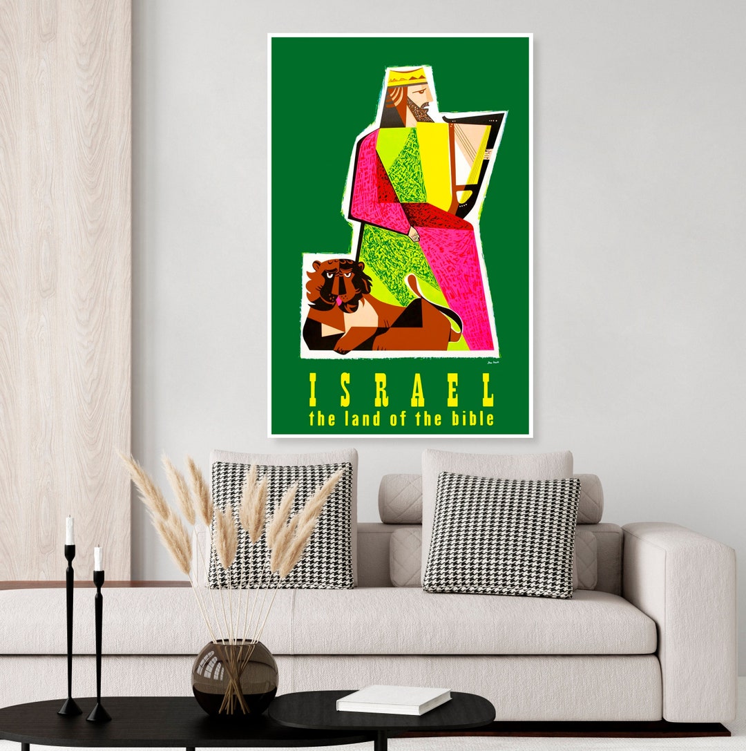 Vintage Israel Travel Poster, King David, Lion of Judah, Biblical Home ...