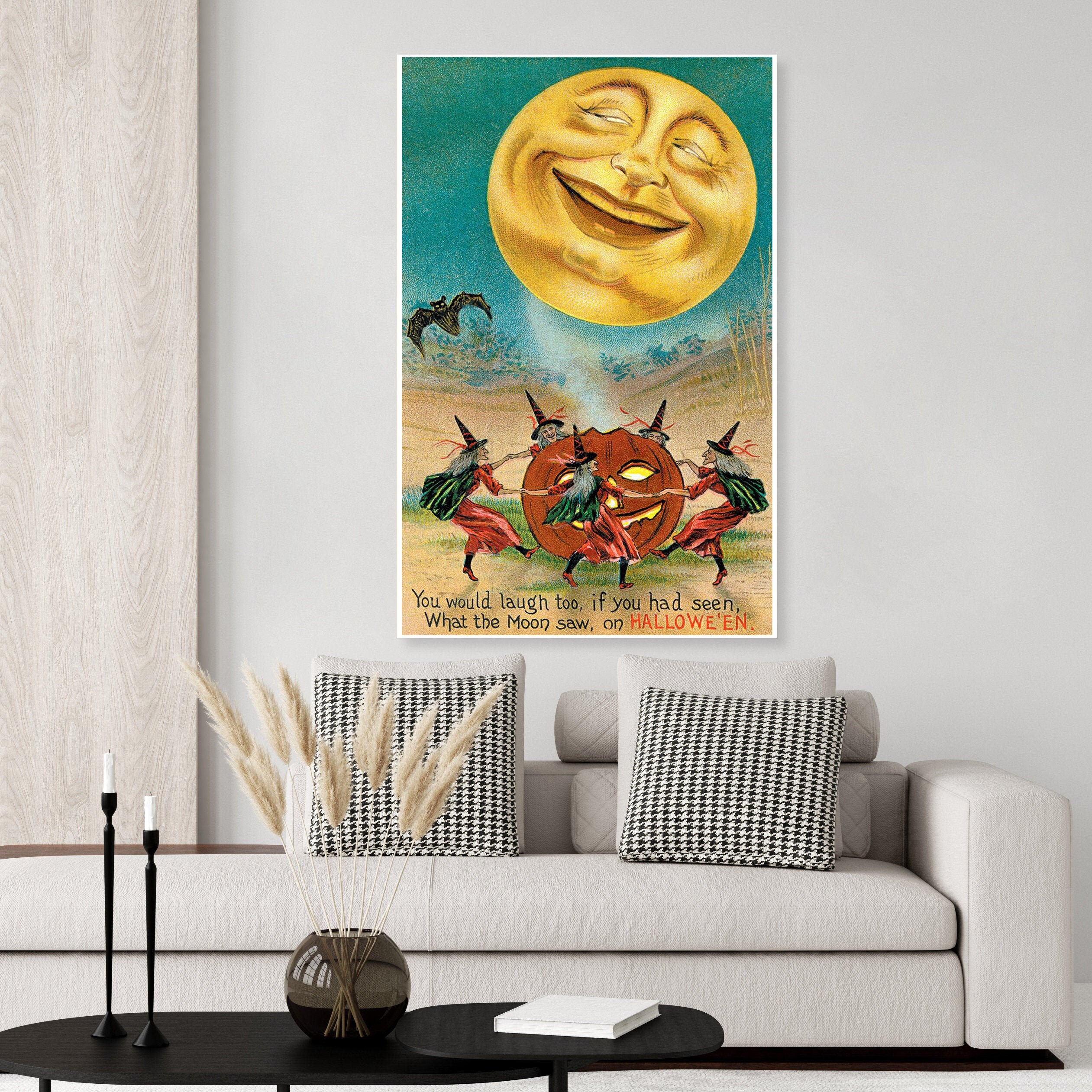 A Laughing Man in the Moon Above a Group of Witches Dancing - Etsy