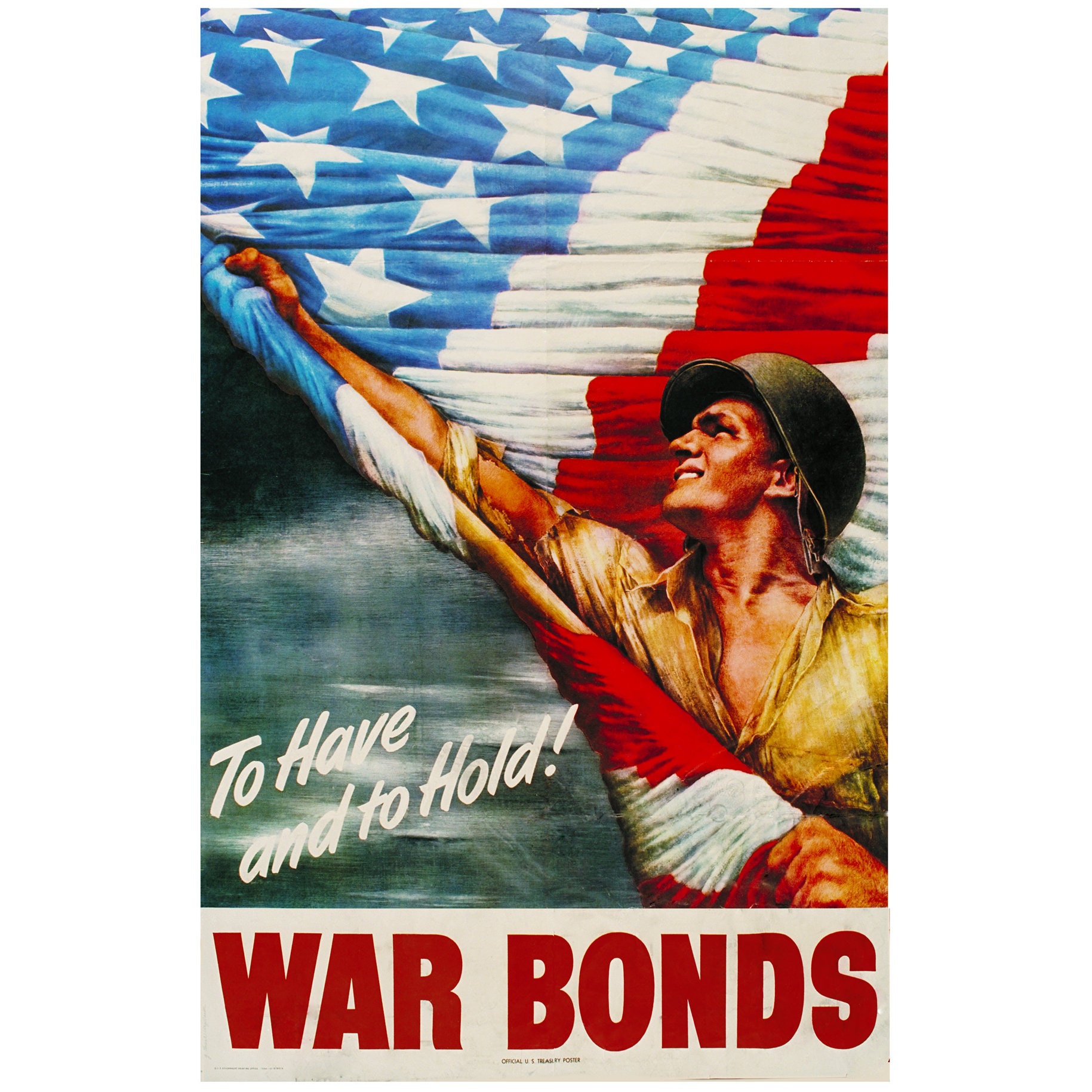 US Soldier Waving an American Flag World War II Vintage War Bond Poster ...