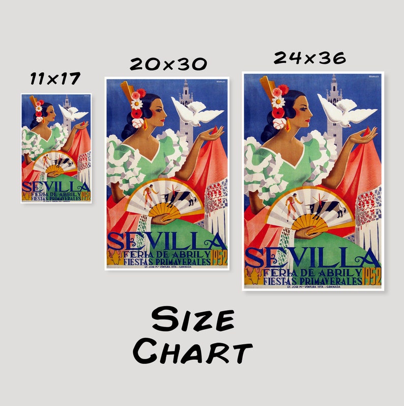 1950's Vintage Seville Spain Travel Poster Featuring a | Etsy