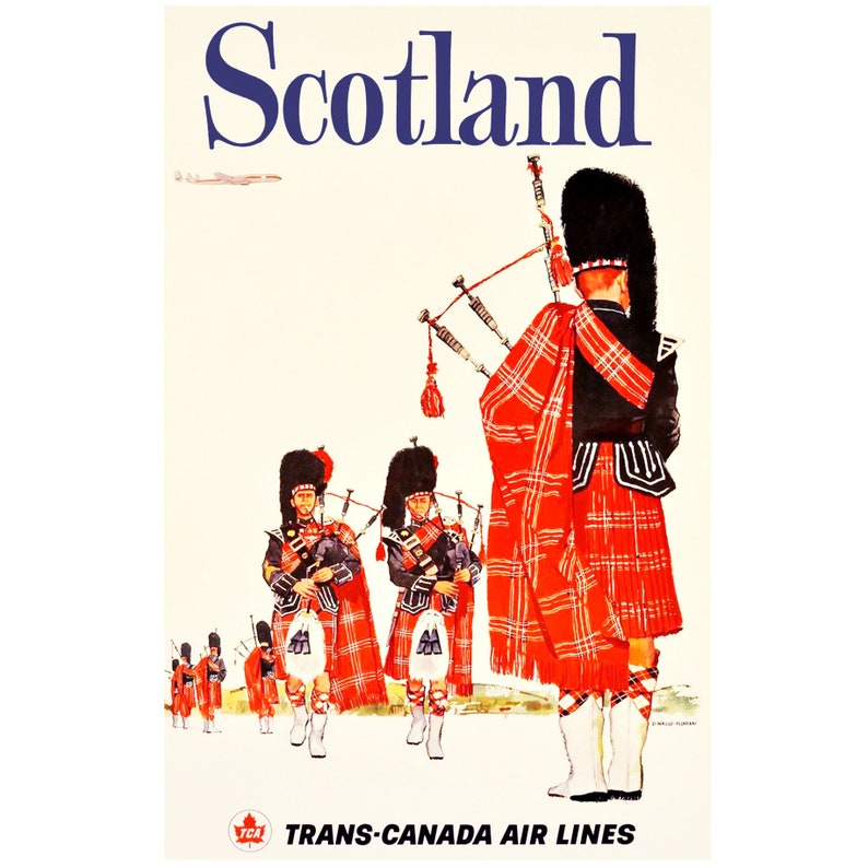 Vintage Scotland Travel Poster With Bagpipers - Etsy