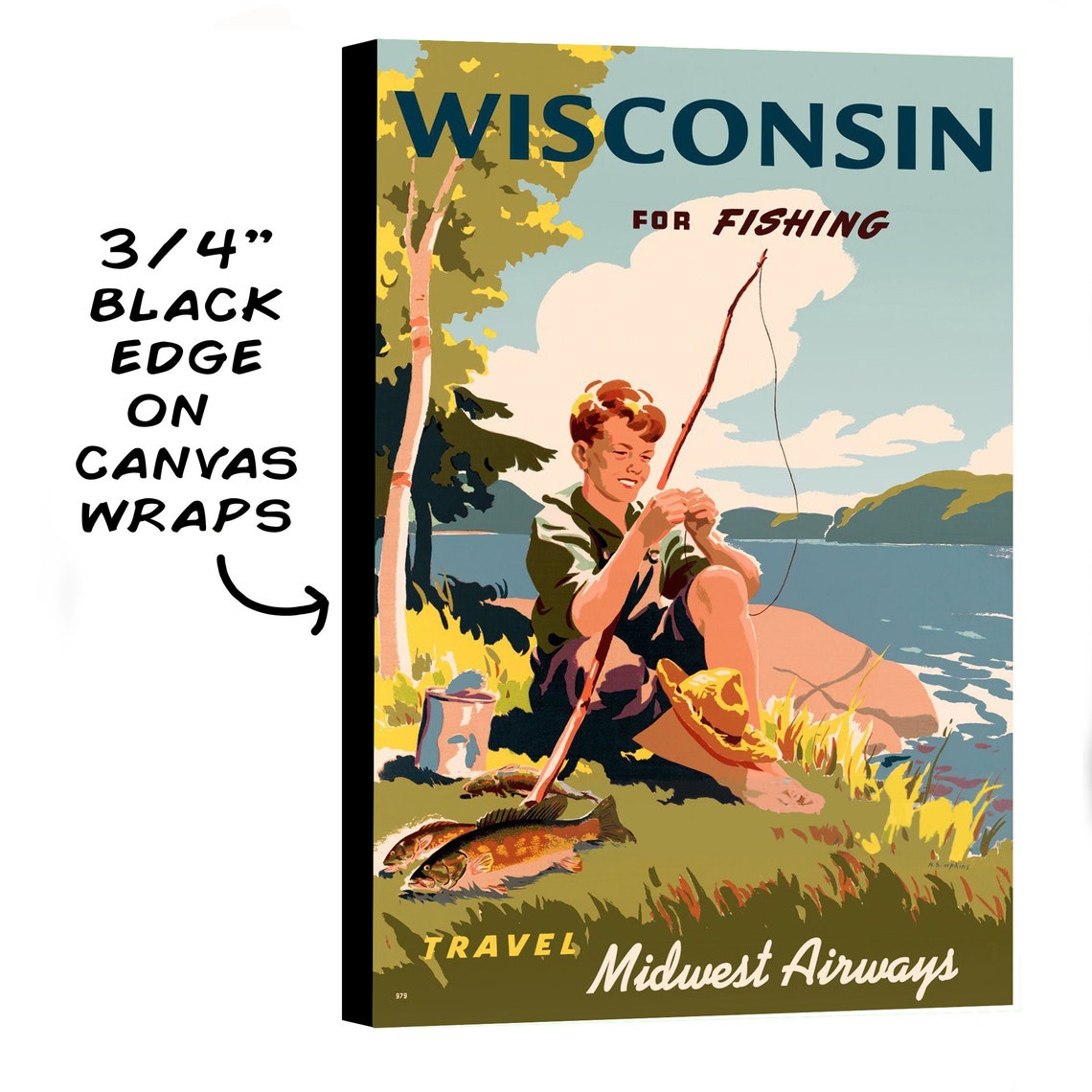 Wisconsin for Fishing Vintage Airline Travel Poster - Etsy