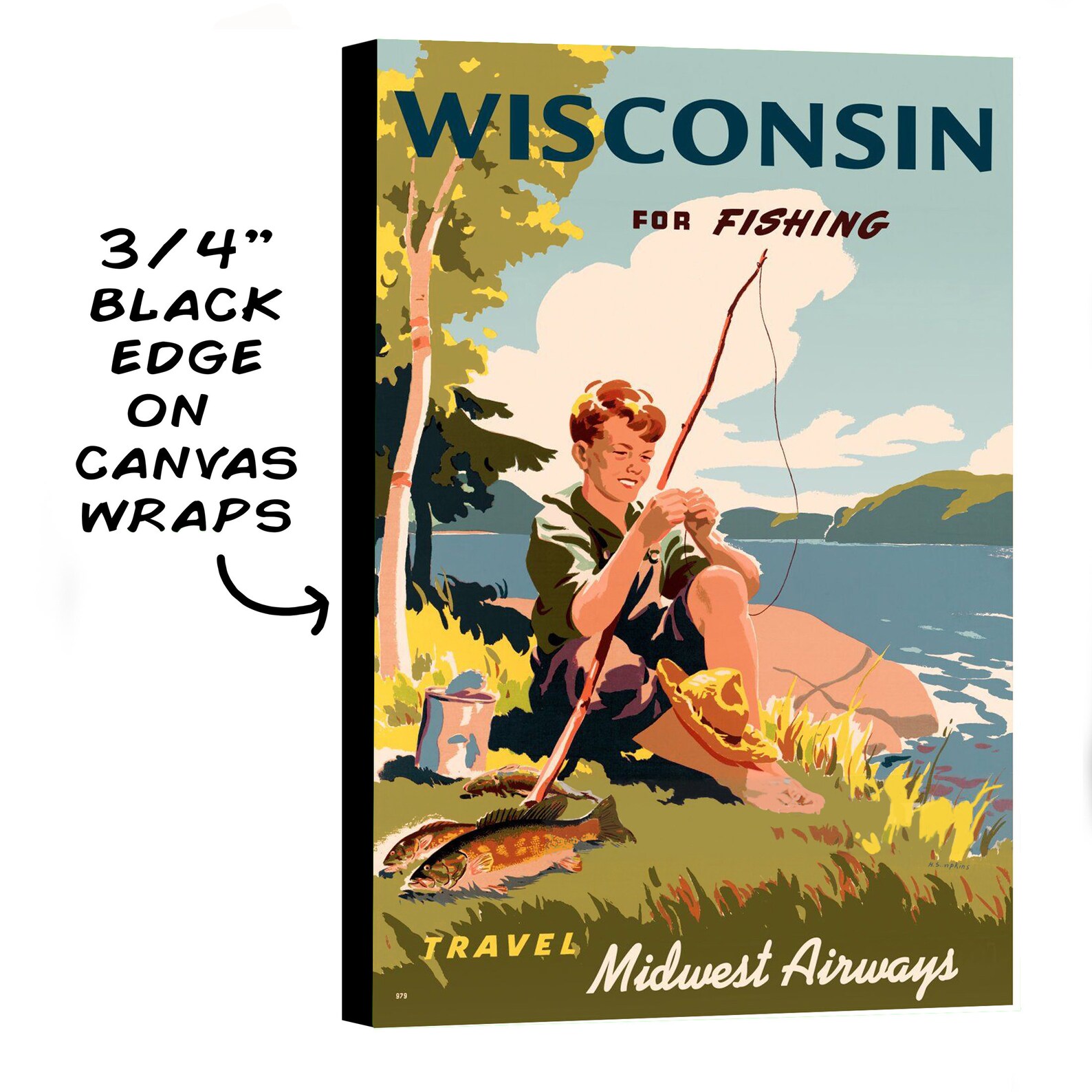 Wisconsin for Fishing Vintage Airline Travel Poster - Etsy