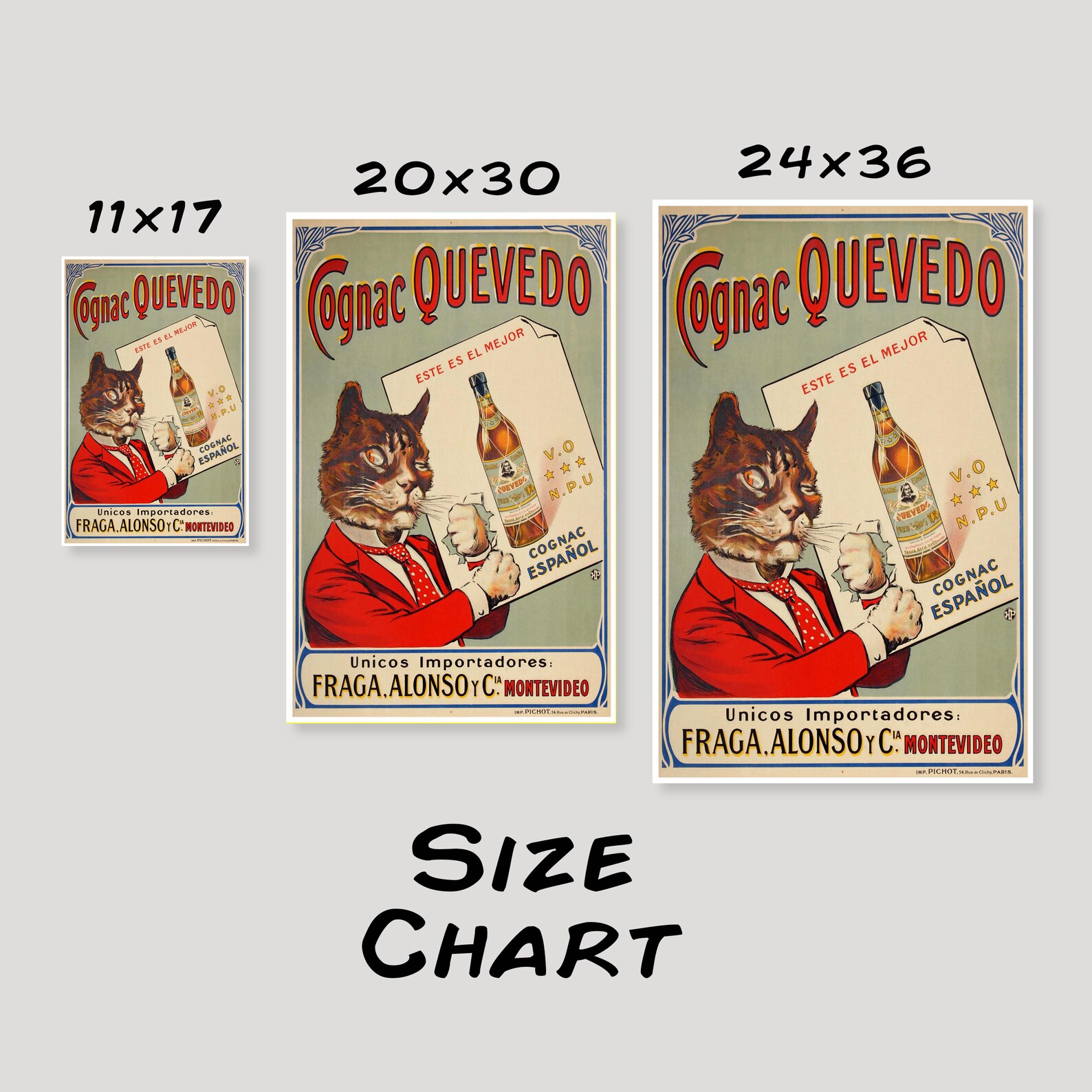 Vintage Spanish Cognac Quevedo Poster Featuring a Cat Poster | Etsy