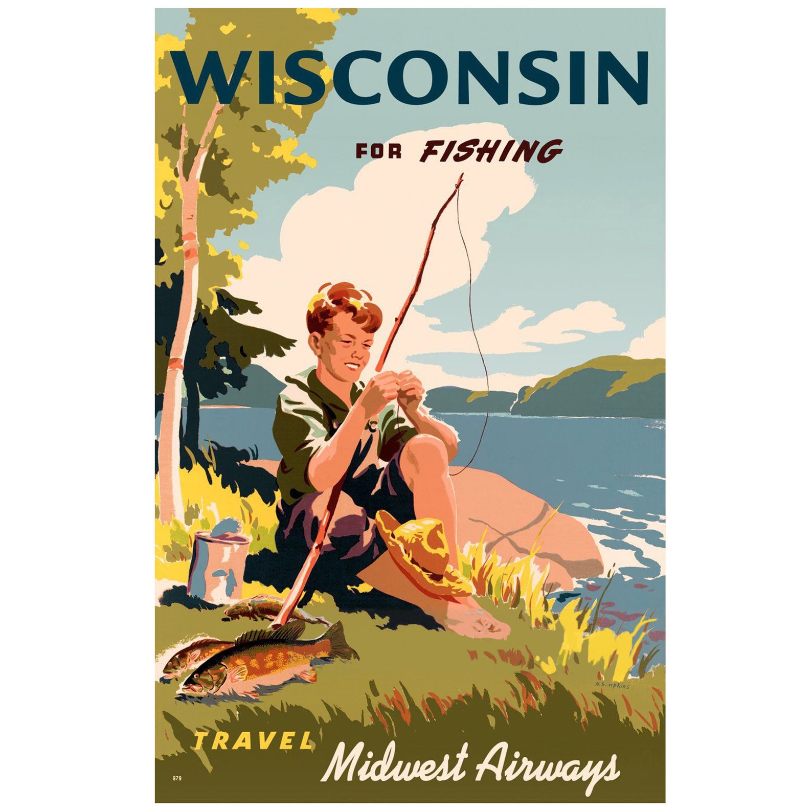 Wisconsin for Fishing Vintage Airline Travel Poster - Etsy