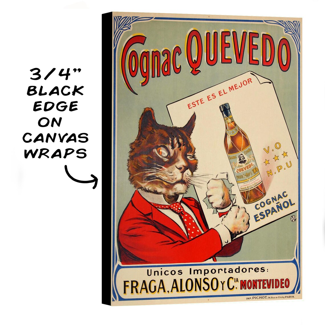 Vintage Spanish Cognac Quevedo Poster Featuring a Cat Poster - Etsy