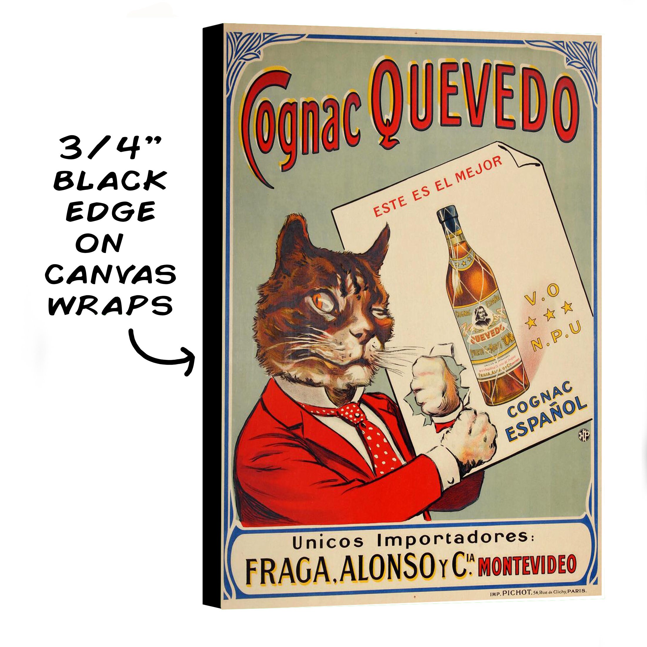 Vintage Spanish Cognac Quevedo Poster Featuring a Cat Poster - Etsy UK