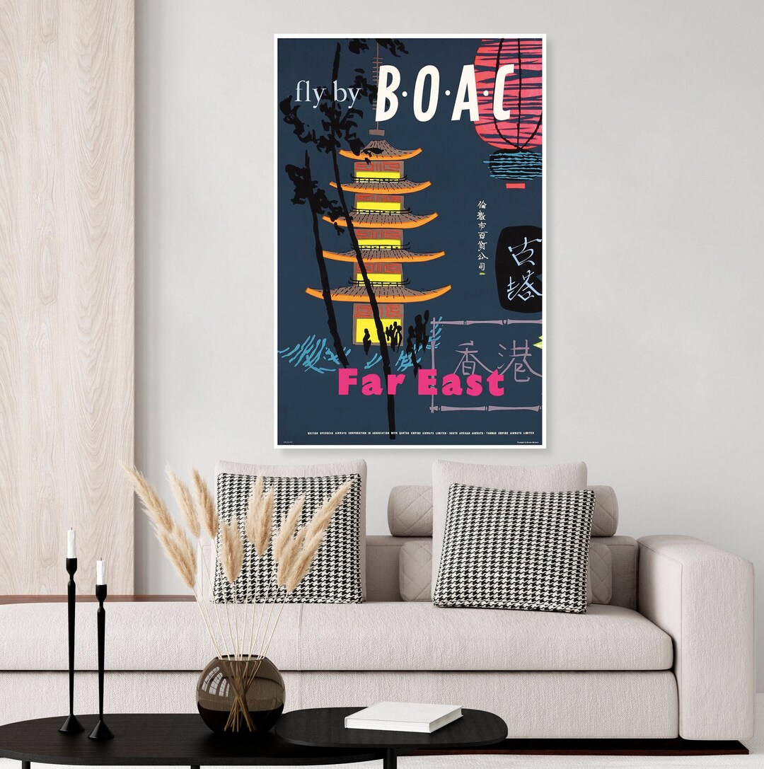 Vintage BOAC Airline Far East Travel Poster, Wall Art, Home Decor ...