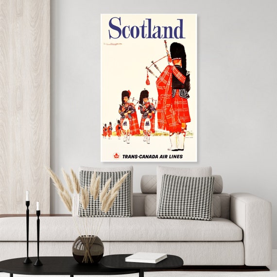Vintage Scotland Travel Poster With Bagpipers - Etsy