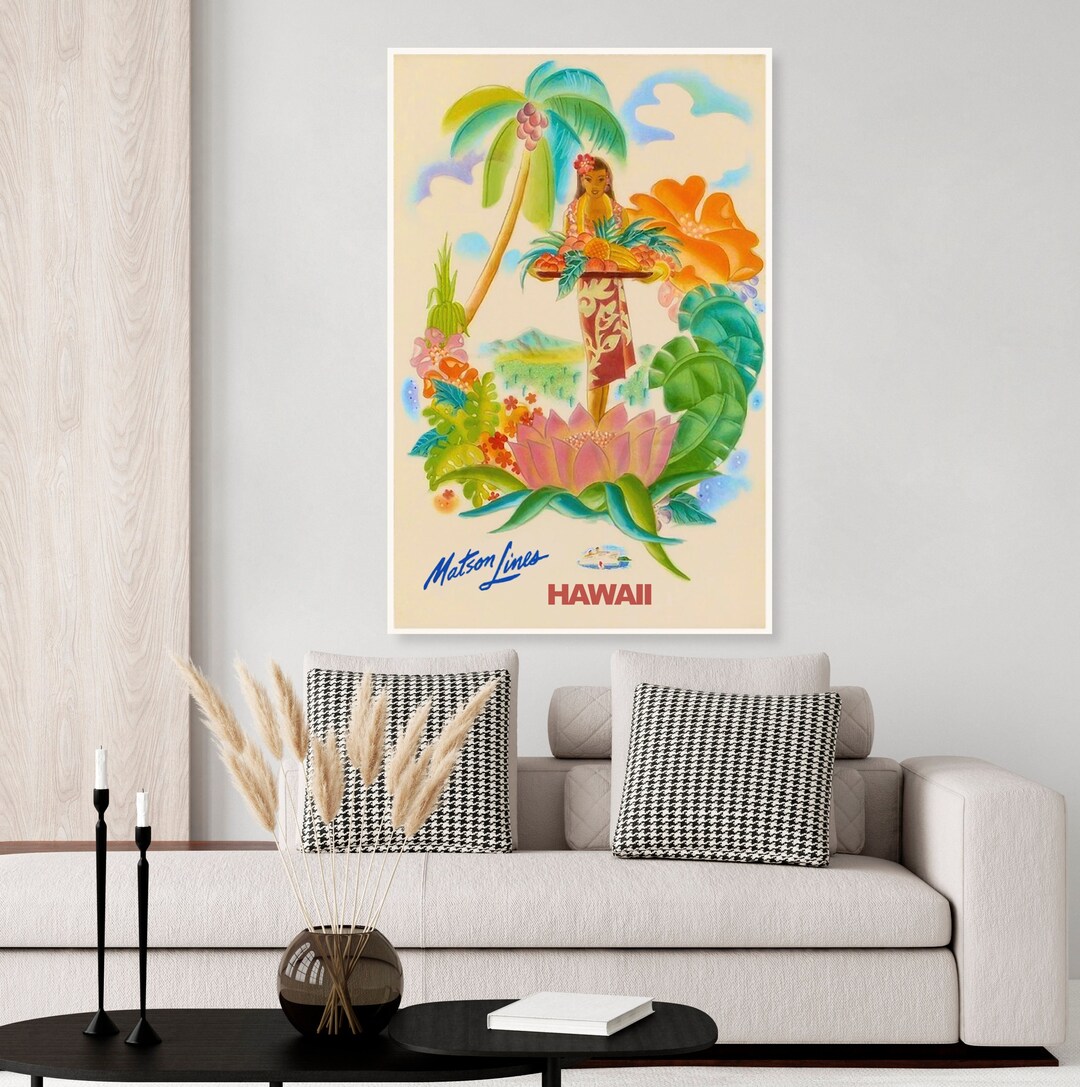 Vintage Matson Cruise Lines Hawaii Travel Poster, Tropical, Hula Girl ...