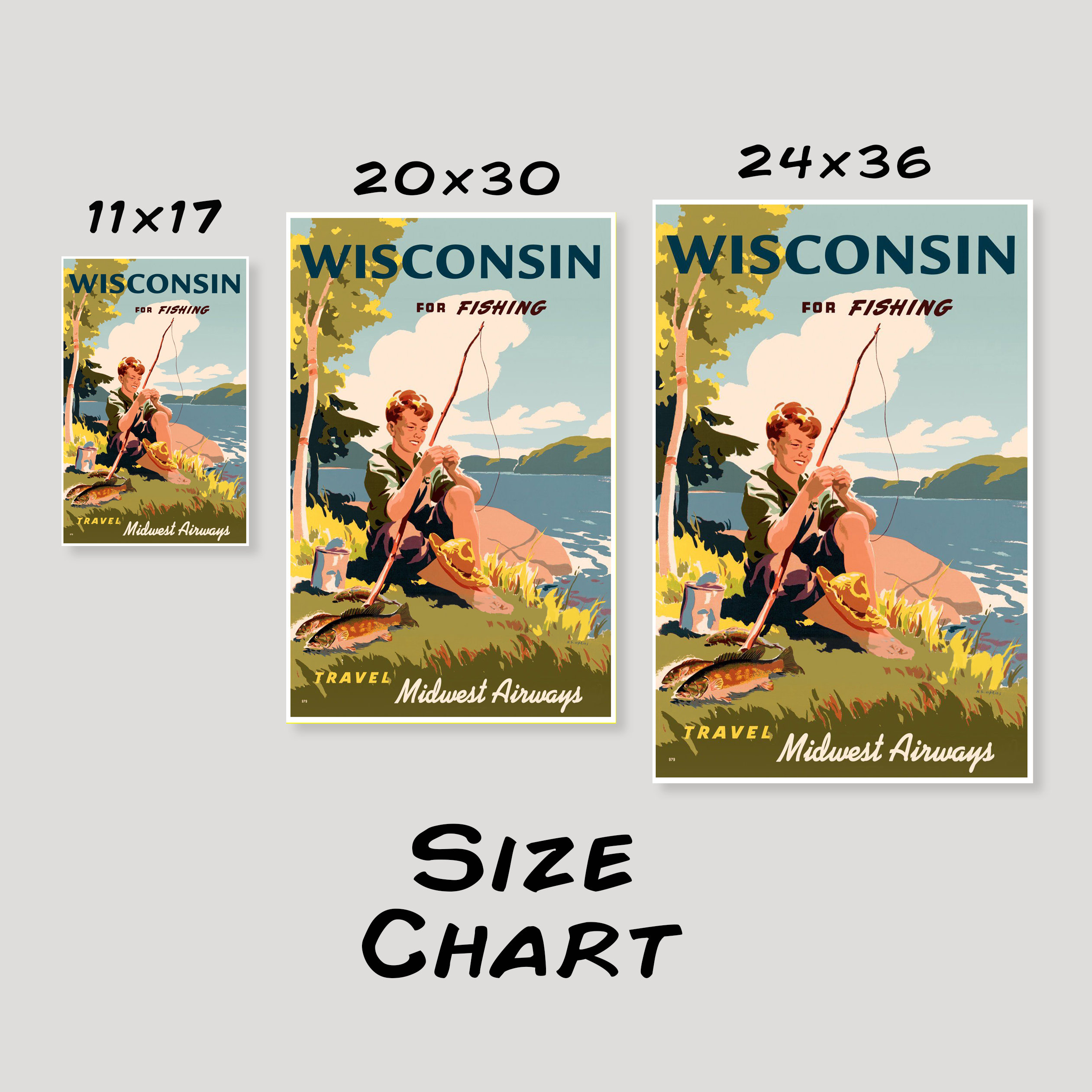 Wisconsin for Fishing Vintage Airline Travel Poster - Etsy