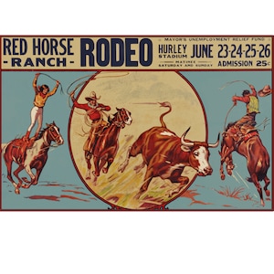 Vintage Rodeo Poster Red Horse Ranch - Etsy