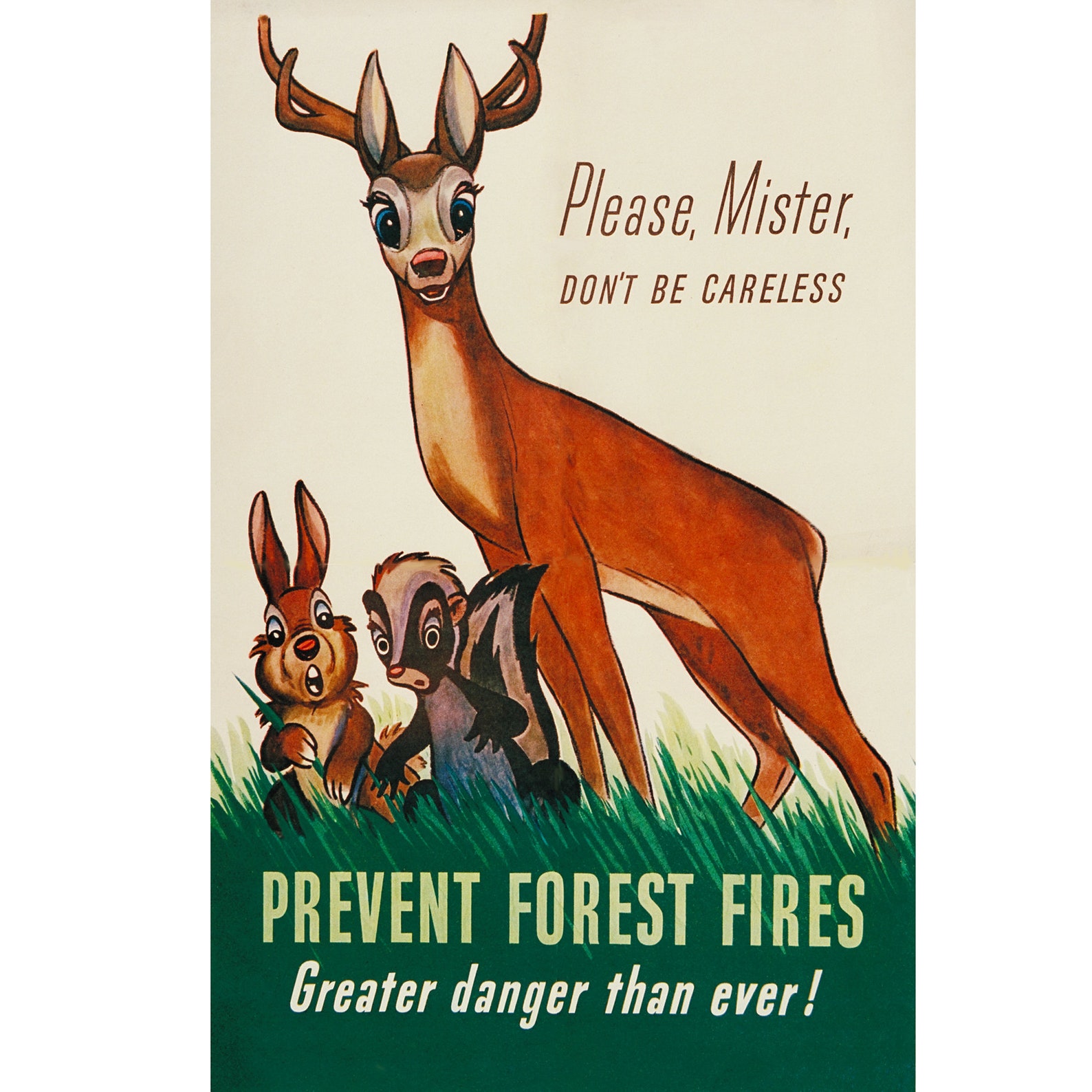 Vintage Prevent Forest Fires Poster with Bambi and Thumper by | Etsy