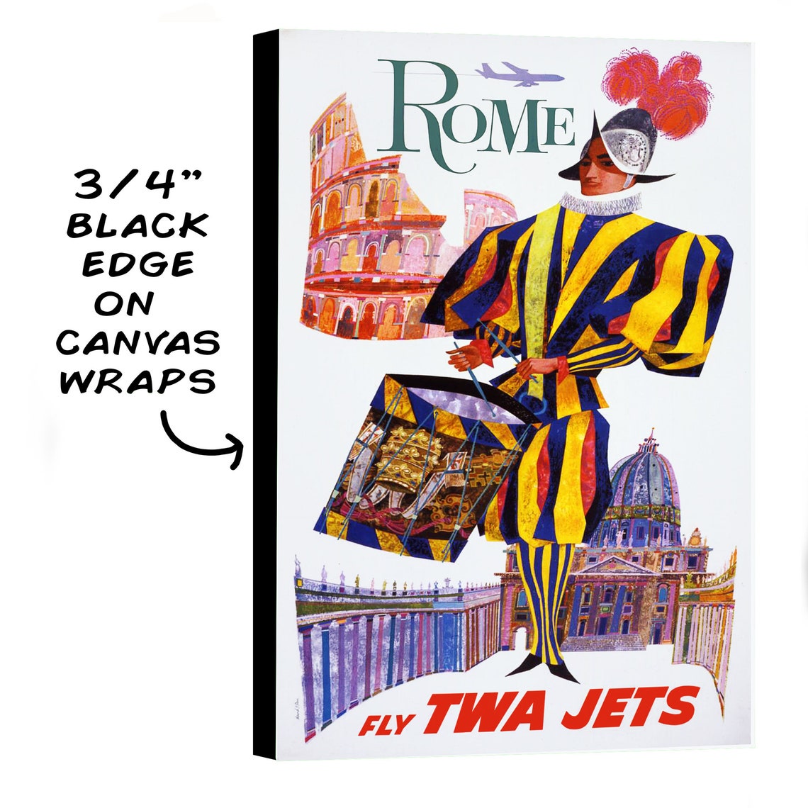 Fly TWA Jets to Rome Vintage Airline Travel Poster | Etsy