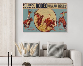 Vintage Rodeo Poster Red Horse Ranch Bronc Busting - Etsy